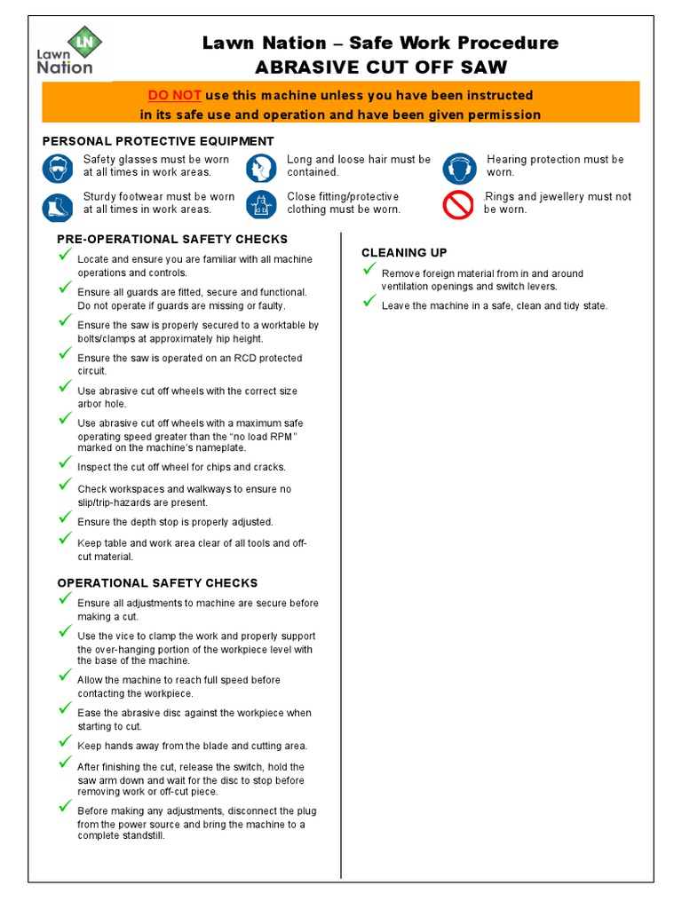 Abrasive Cut Off Saw Safety Guide | PDF | Abrasive | Industrial Processes