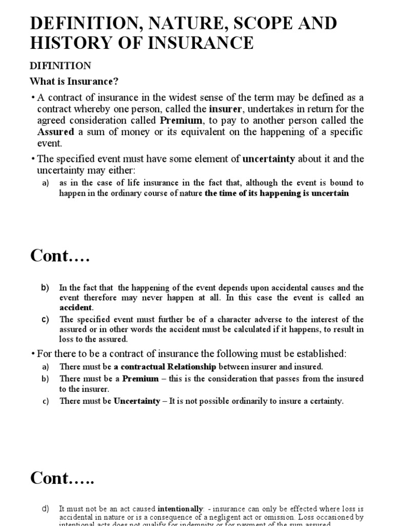 Definition, Nature, Scope and History of Insurance: Difinition What Is ...