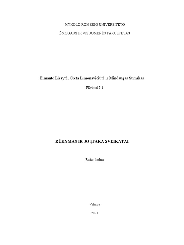 Rūkymas Ir Jo Įtaka Sveikatai | PDF