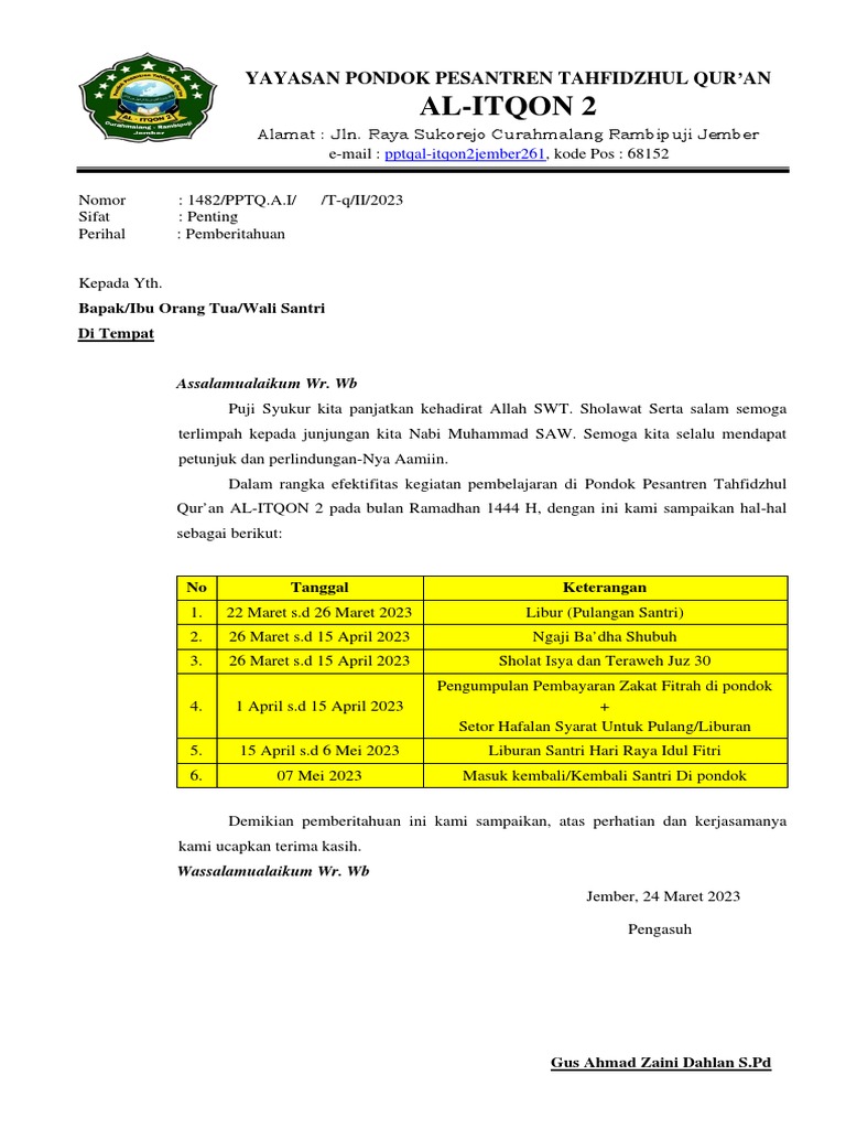 Pemberitahuan Kegiatan Ramadhan 2023 | PDF