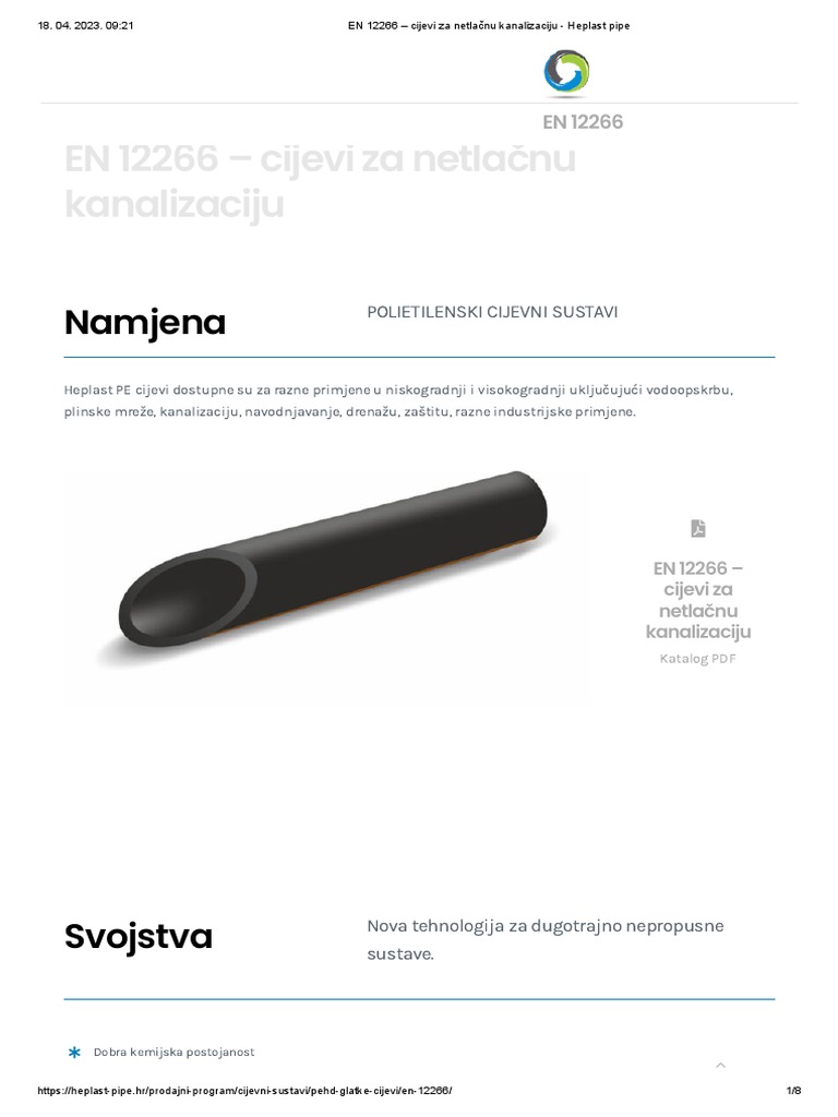 EN 12266 - Cijevi Za Netlačnu Kanalizaciju - Heplast Pipe | PDF