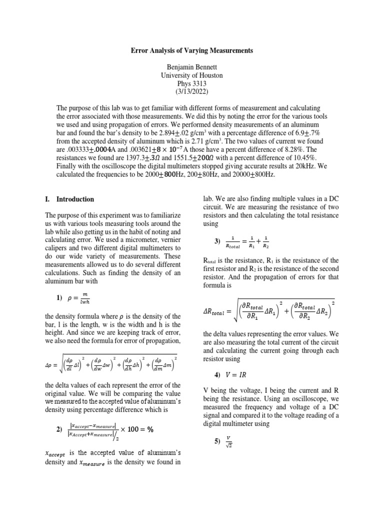 Measurement and Error Lab Report | PDF | Resistor | Electrical Network