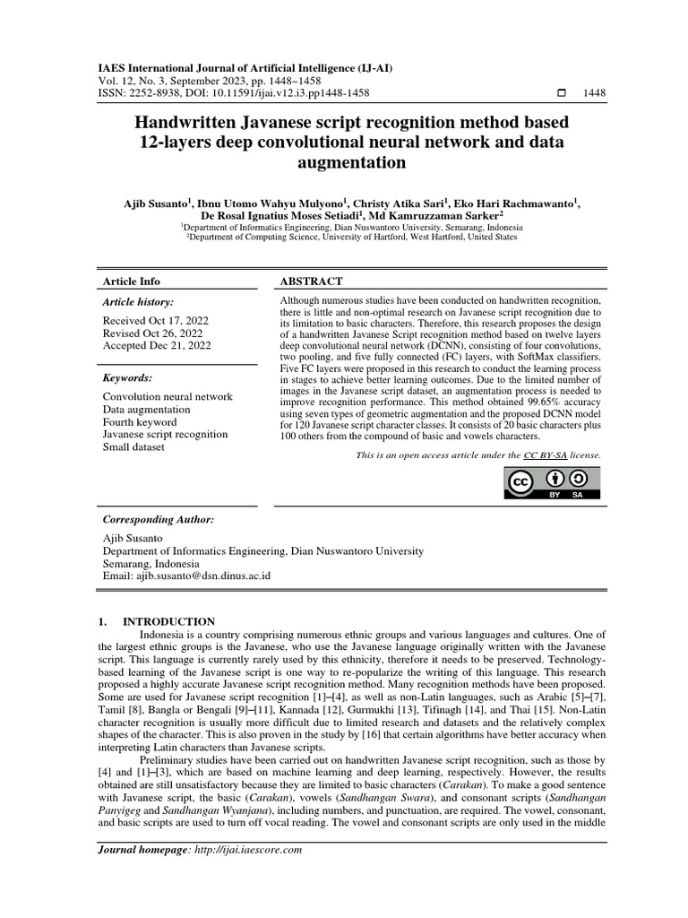 Handwritten Javanese Script Recognition Method Based 12 Layers Deep Convolutional Neural Network