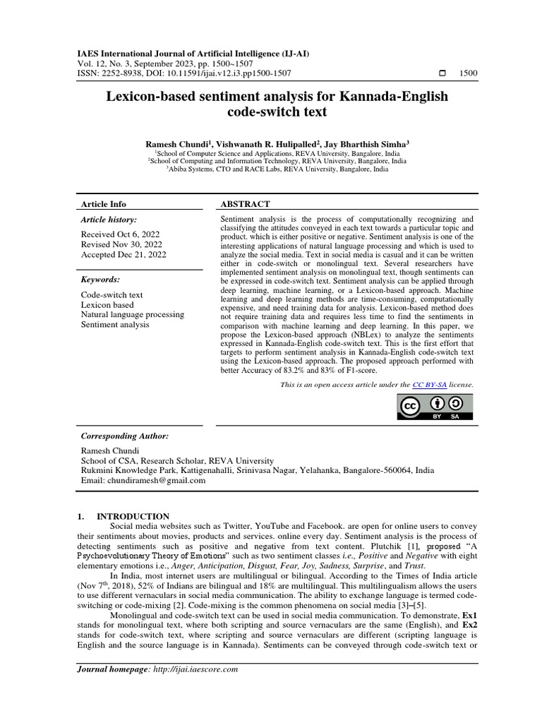 Lexicon-Based Sentiment Analysis For Kannada-English Code-Switch Text ... Lexicon-Based Sentiment Analysis For Kannada-English Code-Switch Text ...