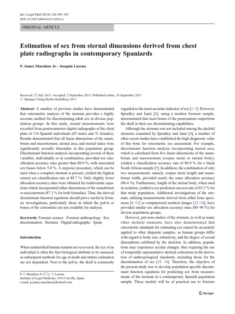 Estimation Of Sex From Sternal Dimensions Derived From Chest Plate