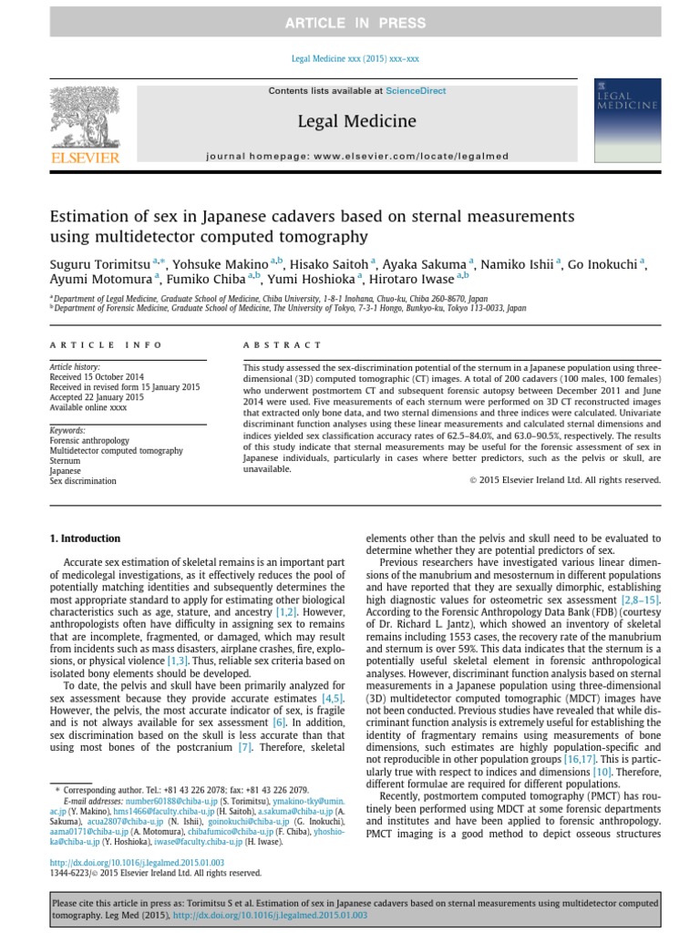 Estimation Of Sex In Japanese Cadavers Based On Sternal Measurements