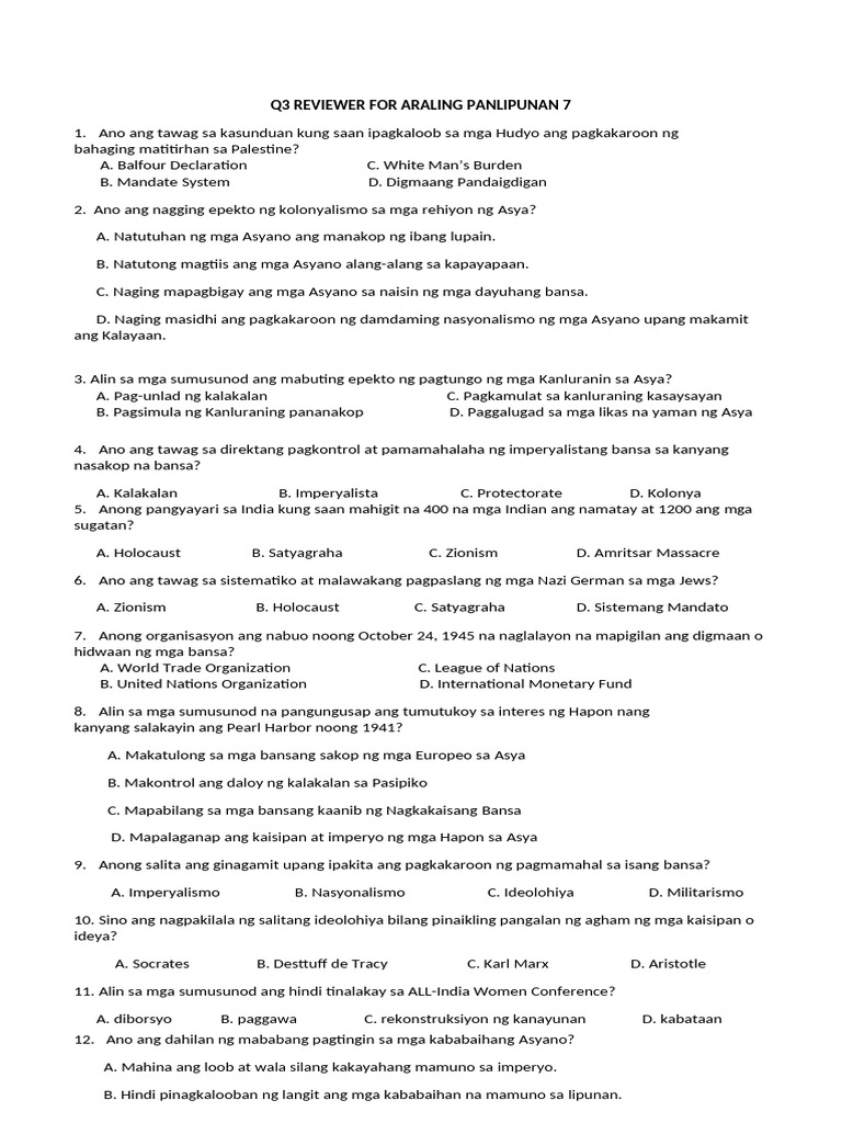 Q3 Reviewer For Araling Panlipunan 7 | PDF