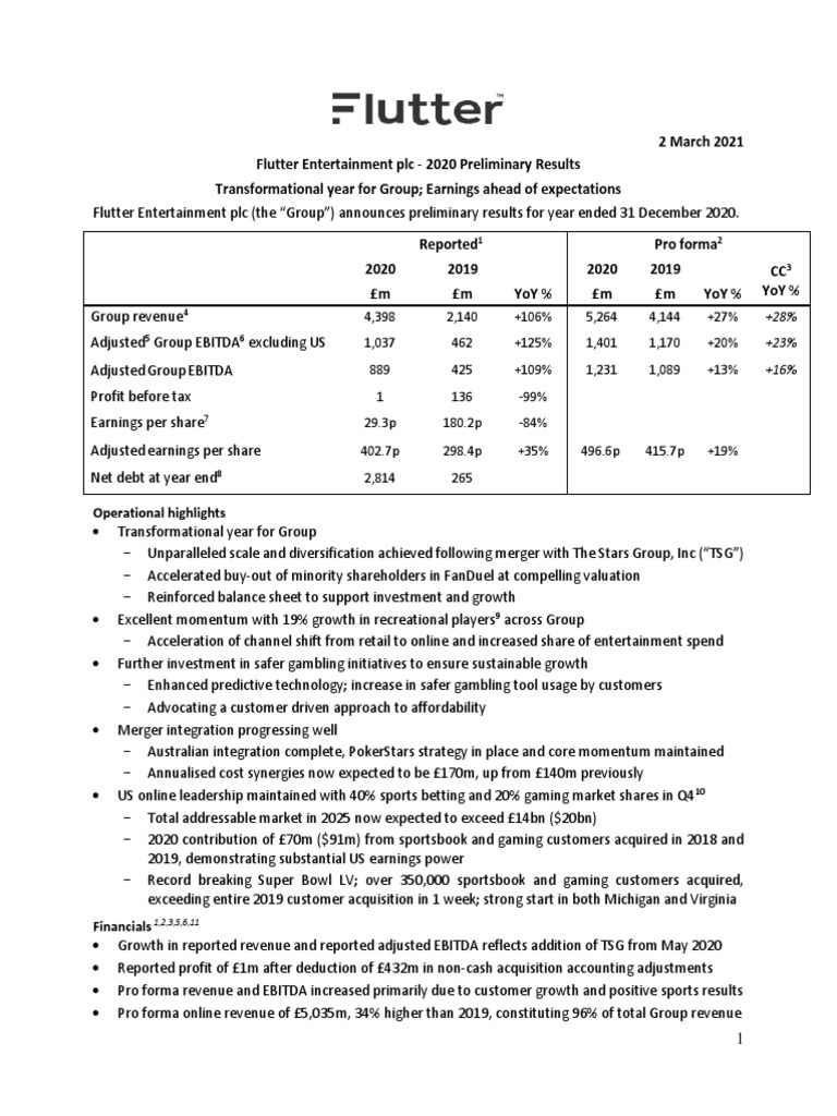 Flutter Entertainment PLC | PDF | Mergers And Acquisitions | Capital ...