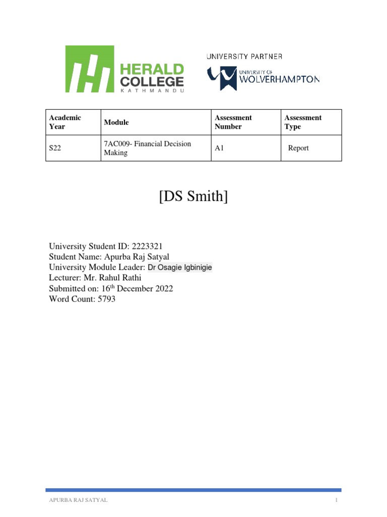(DS Smith) : Academic Year Assessment Number Assessment Type | PDF ...