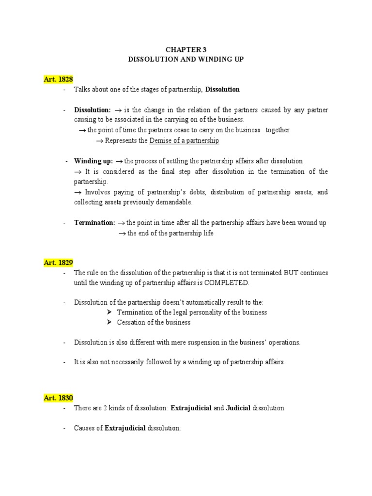 Chap 3 Dissolution | PDF | Partnership | Liquidation