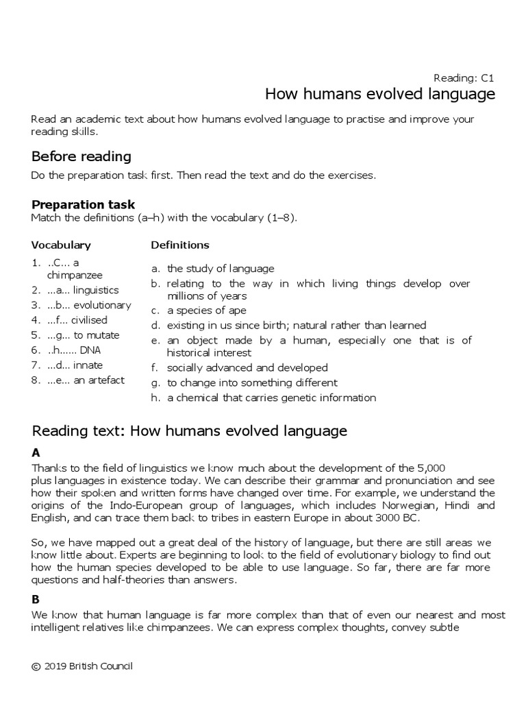 LearnEnglish-Reading-C1-How-humans-evolved-language Hemaram Naidu | PDF ...