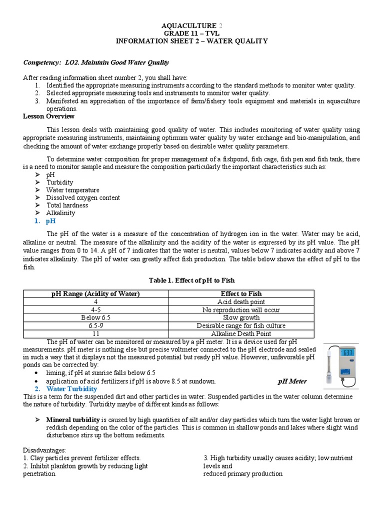 Worksheet2-Water Quality | PDF | Ph | Water