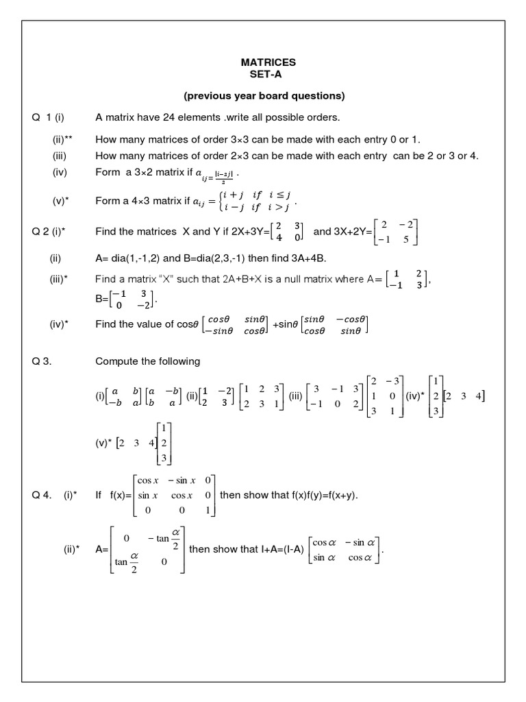 Matrices Set-A: X X X X | PDF | Matrix (Mathematics) | Mathematical ...