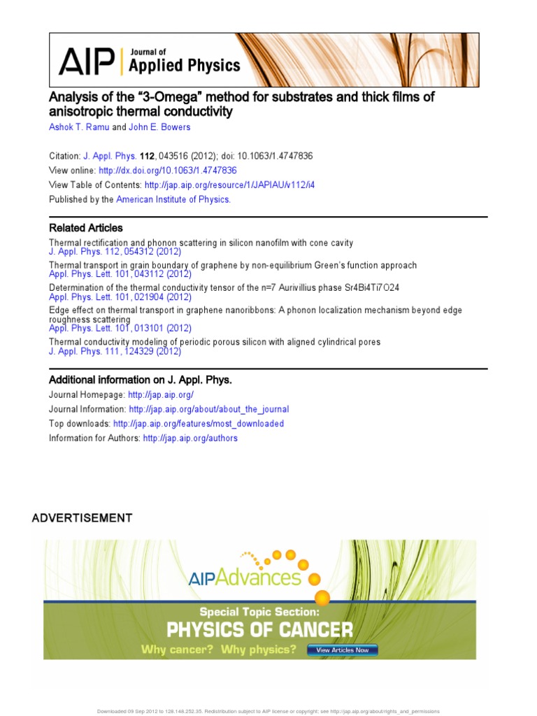 Analysis of The "3-Omega" Method For Substrates and Thick Films of ...