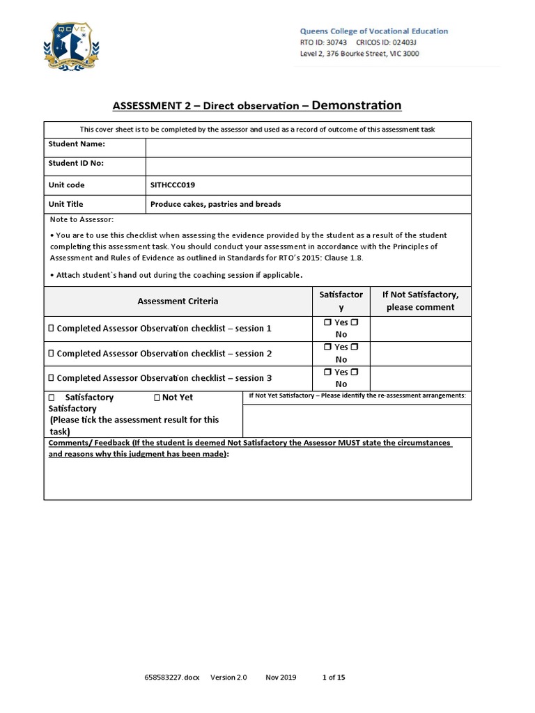 ASSESSMENT 2 - Direct Observation - : Demonstration | PDF