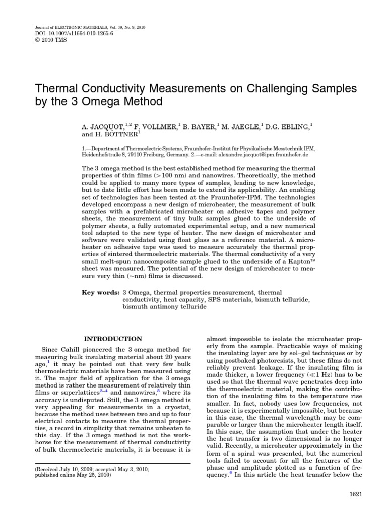 Thermal Conductivity Measurements On Challenging Samples by The 3 Omega ...
