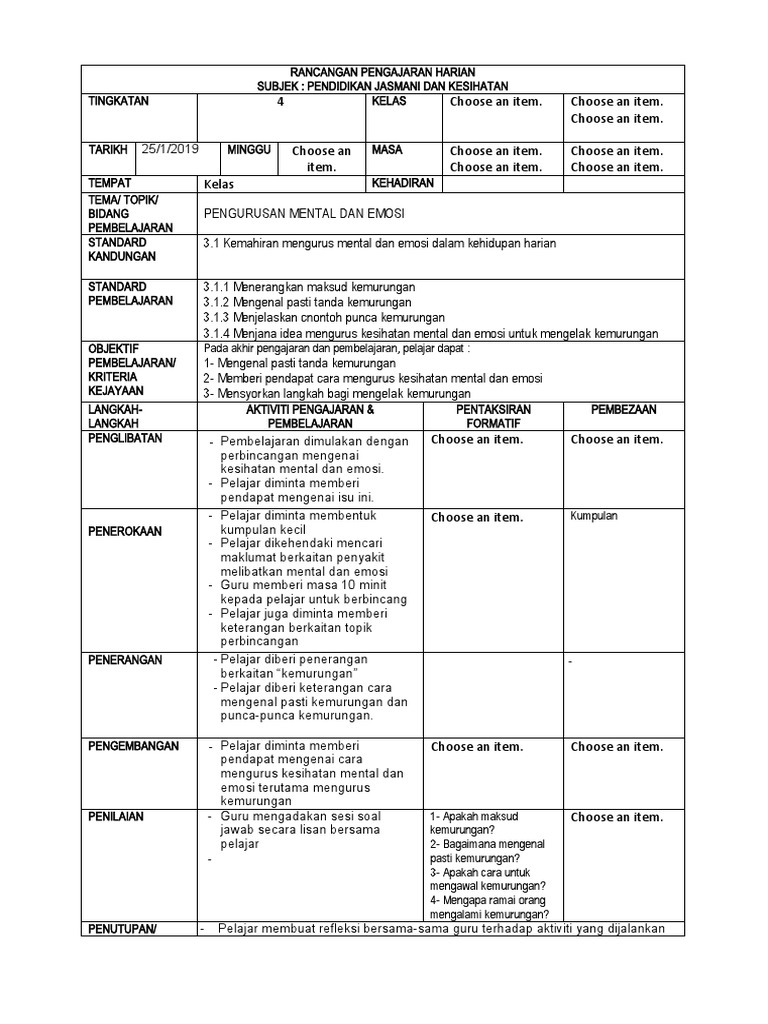 RPH Form 4 Peers Pengurusan Mental | PDF