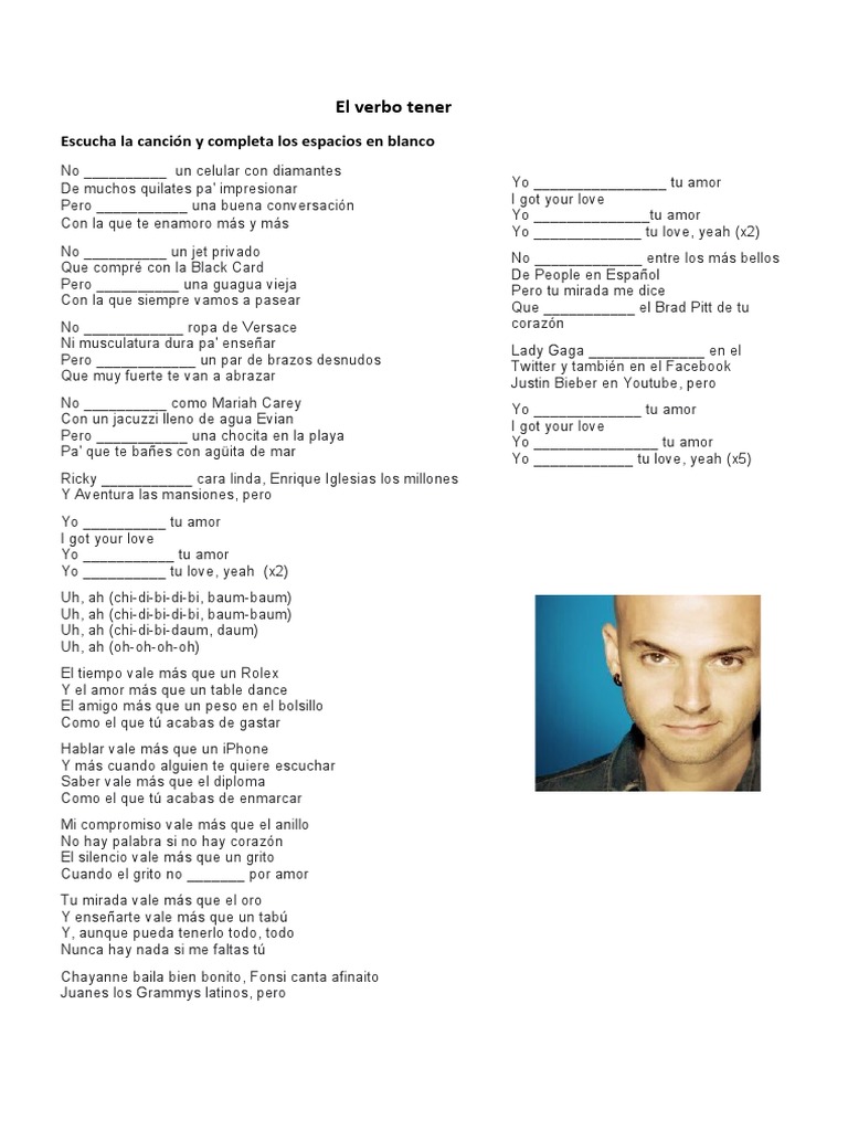 Canción para Completar: El Verbo Tener | PDF | Dance Pop