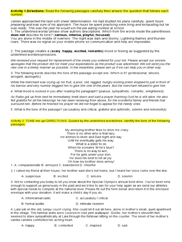 Activity Tone and Mood Part 2 | PDF