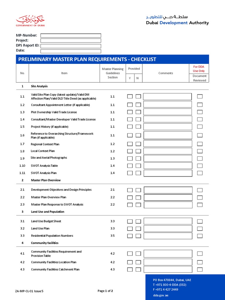 Preliminary Master Plan Checklist | PDF | Urban Planning