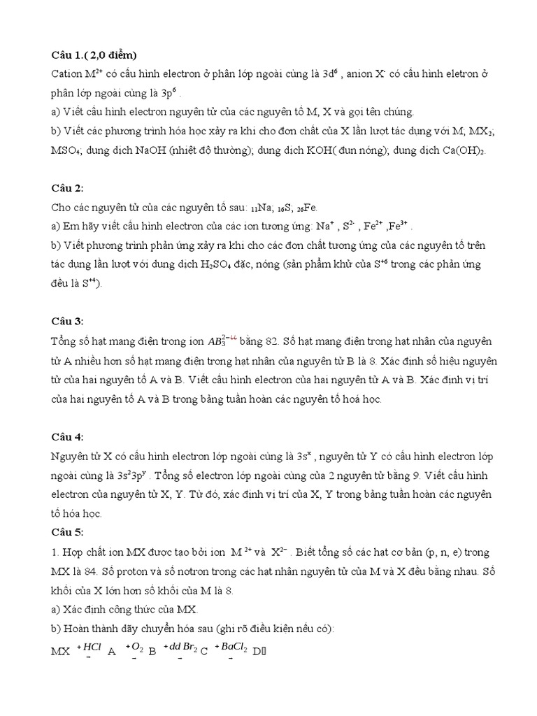 Câu 1. (2,0 Điểm) : +Hcl +O +Dd Br +Bacl | PDF