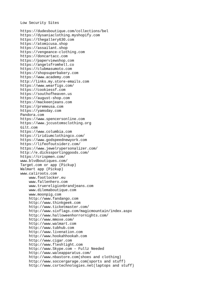 ? Low Security Sites ? | PDF | Retailing | Consumer Goods
