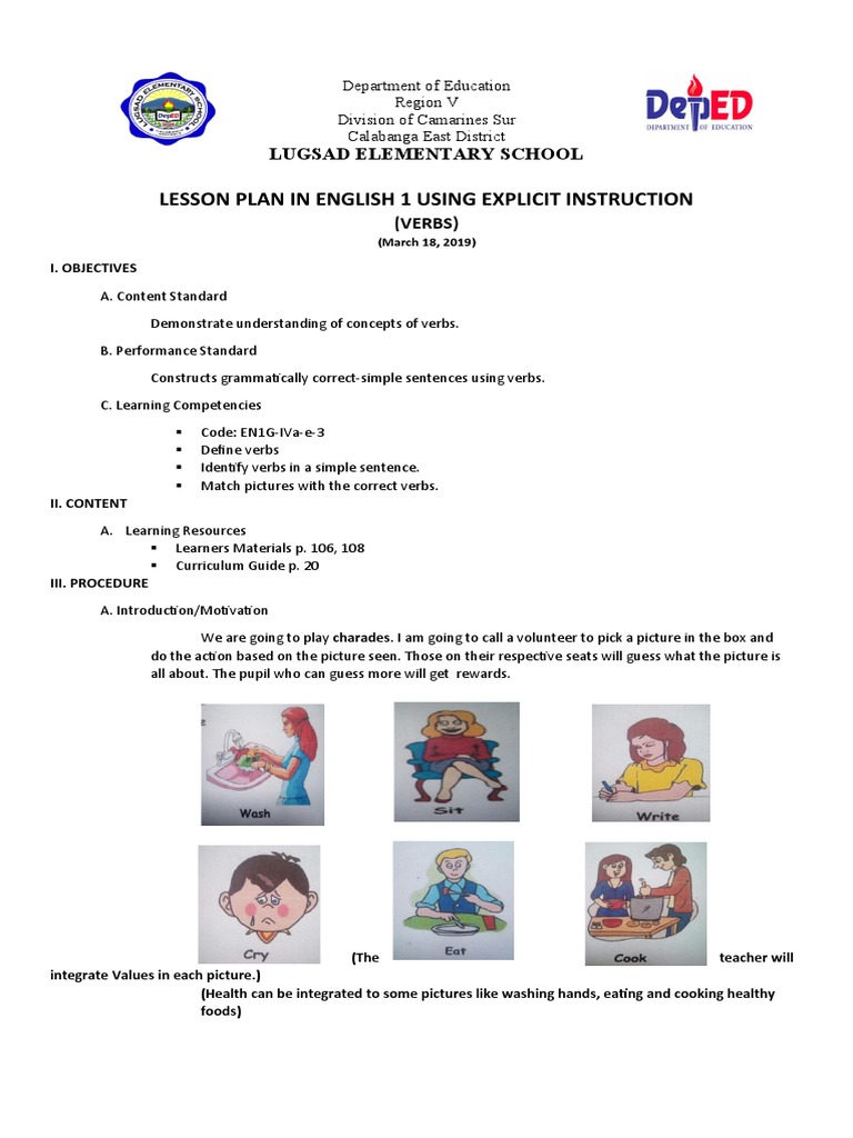 Explicit Lesson Plan For Demo in English 1 | PDF | Learning | Curriculum