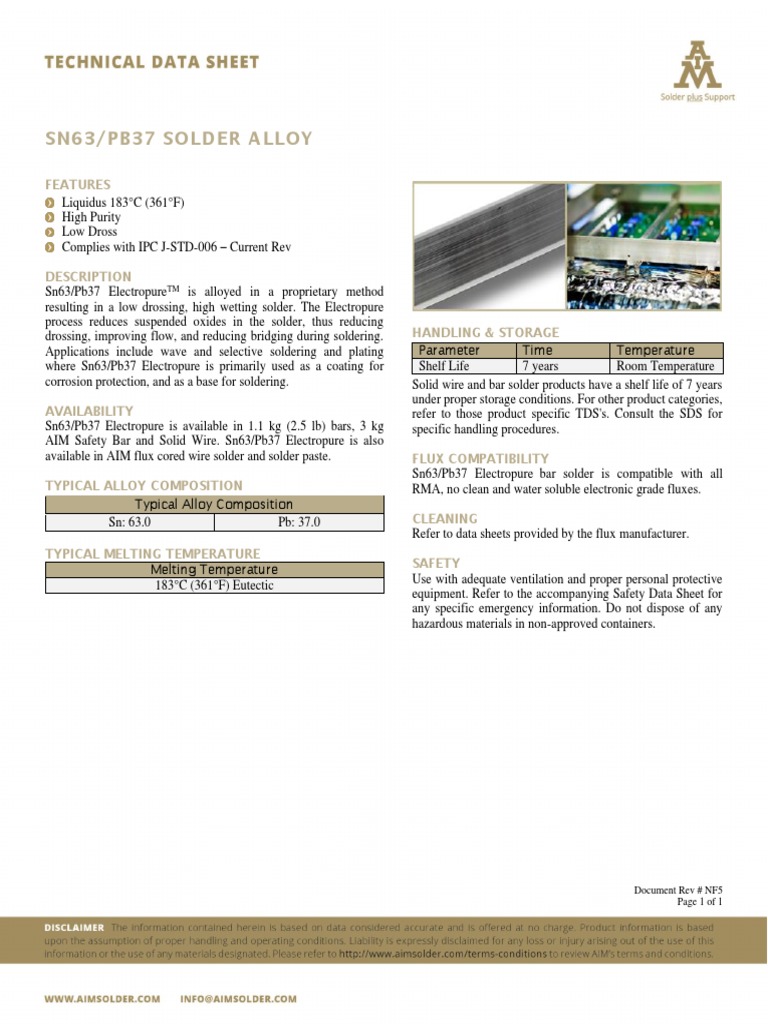 SN63 PB37 | PDF | Solder | Soldering
