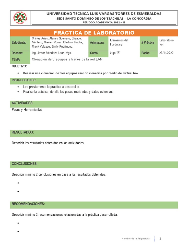 Plantilla para Prácticas de Laboratorio | PDF