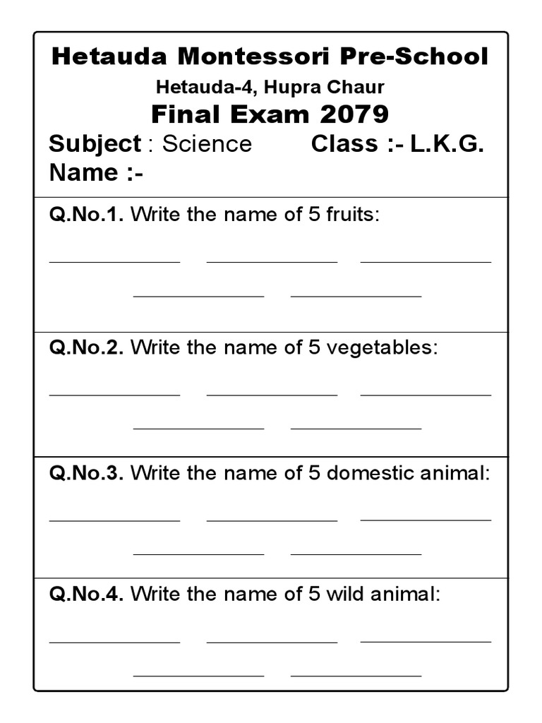 Final Question LKG SCIENCE 2079 | PDF