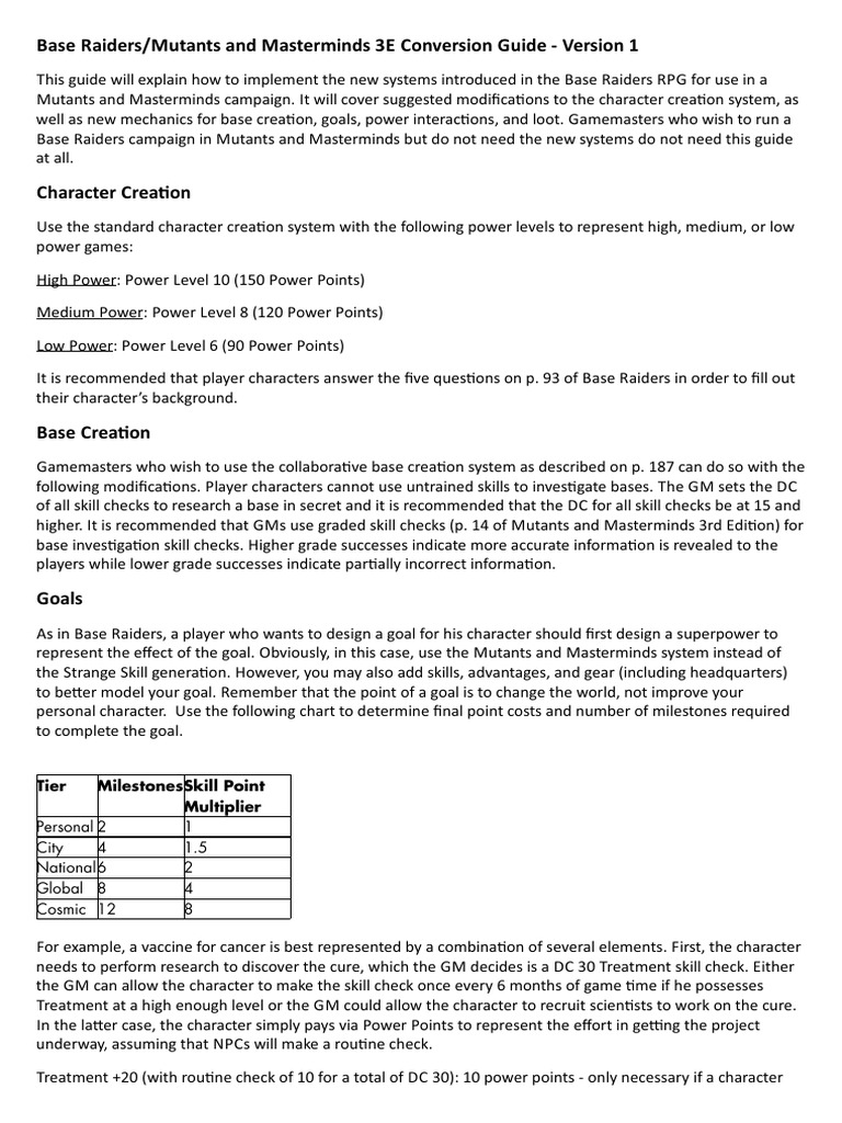 Mutants & Masterminds Conversion Guide v1 | PDF | Role Playing Games