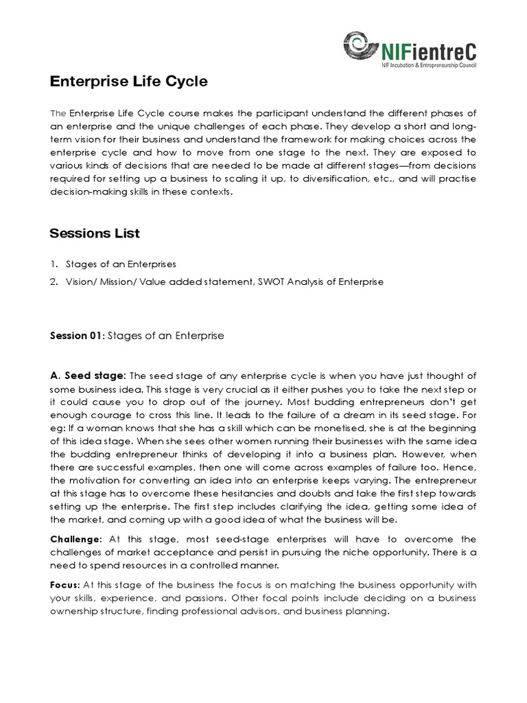 Enterprise Life Cycle: Sessions List | PDF | Business | Finance & Money ...