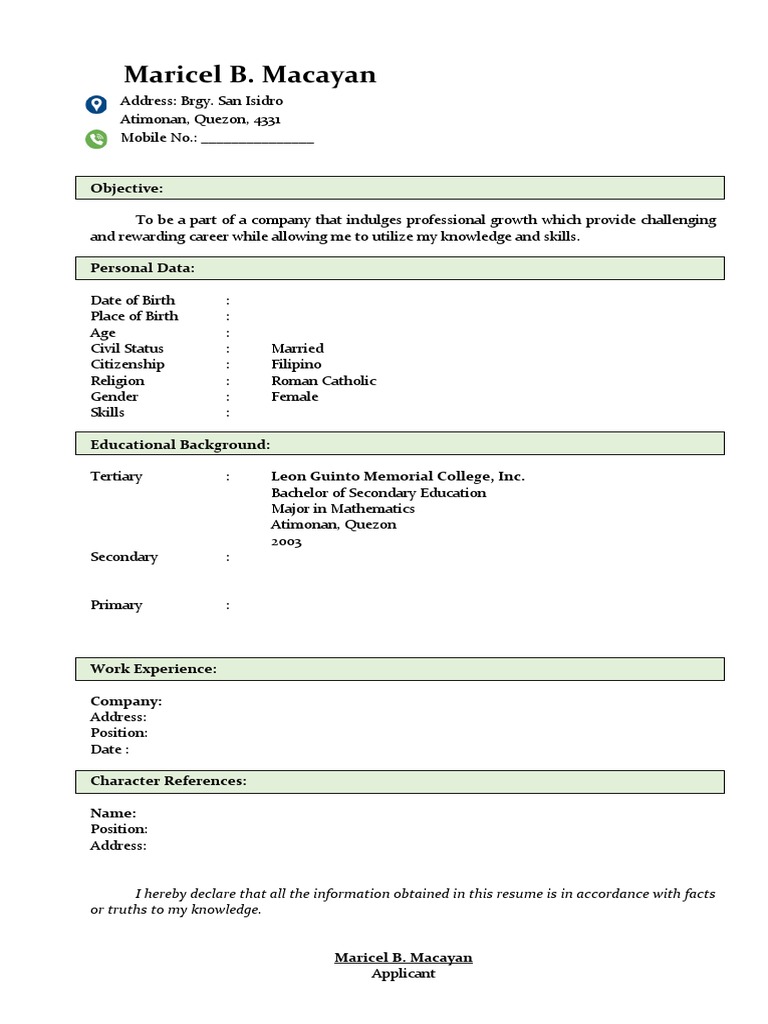 Maricar - Resume | PDF | Wellness