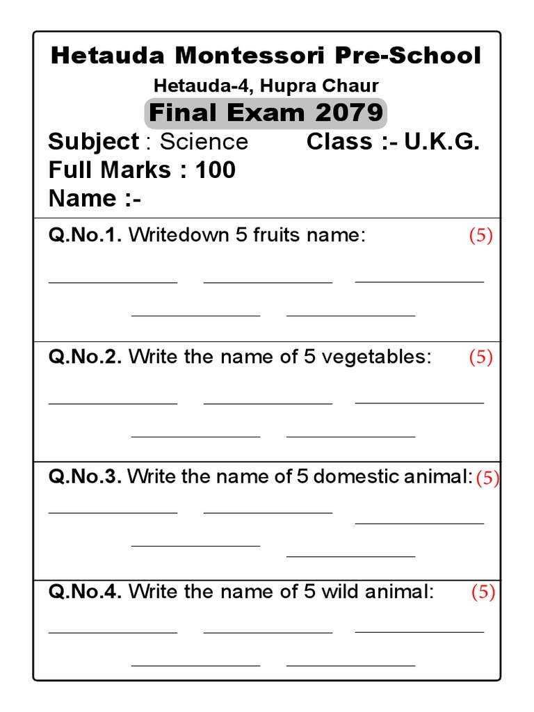 Final Question UKG Science 2079 | PDF