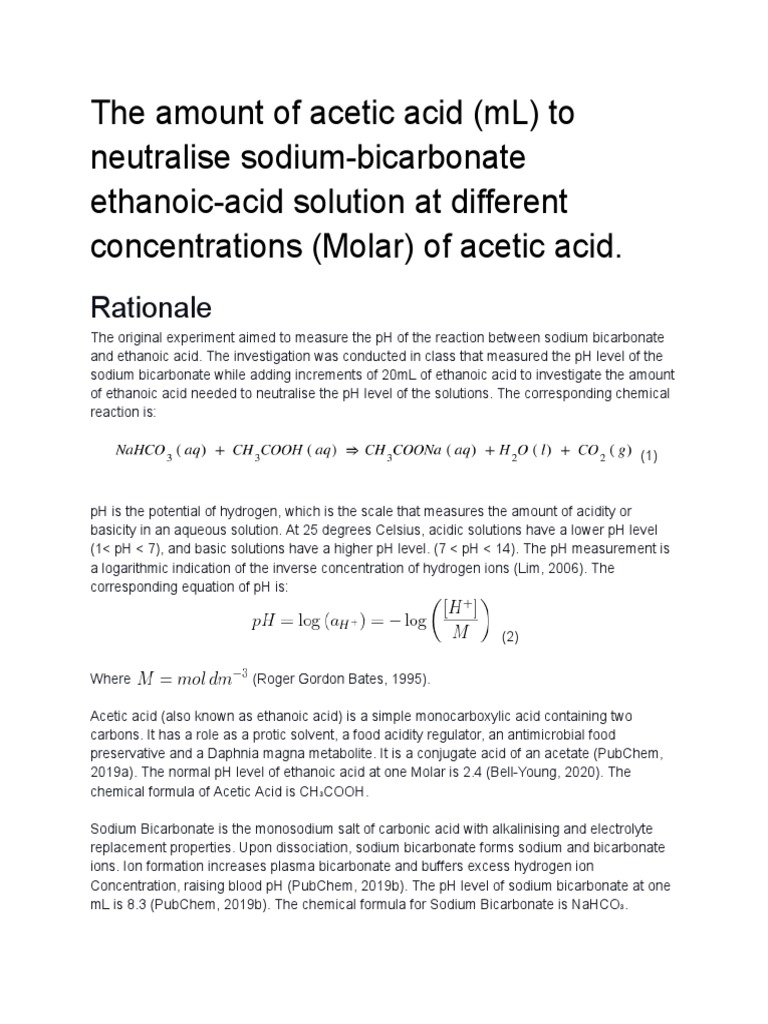 The amount of acetic acid (mL) to neutralise sodium-bicarbonate ...