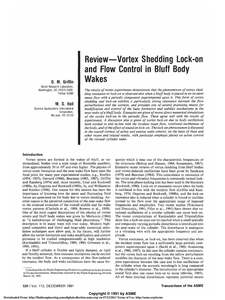 Review-Vortex Shedding Lock-On and Flow Control in Bluff Body Wakes ...