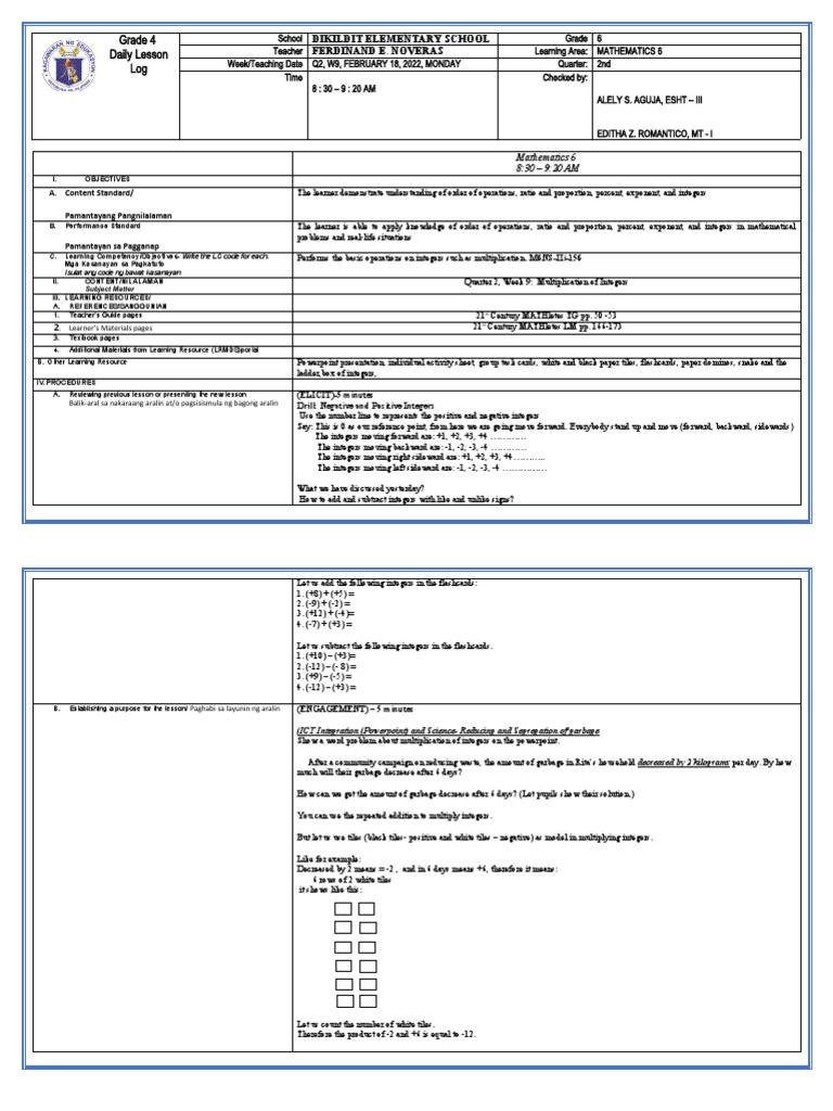 Mathematics 6 2ND Quarter Cot Detailed DLL Complete | PDF | Multiplication | Learning