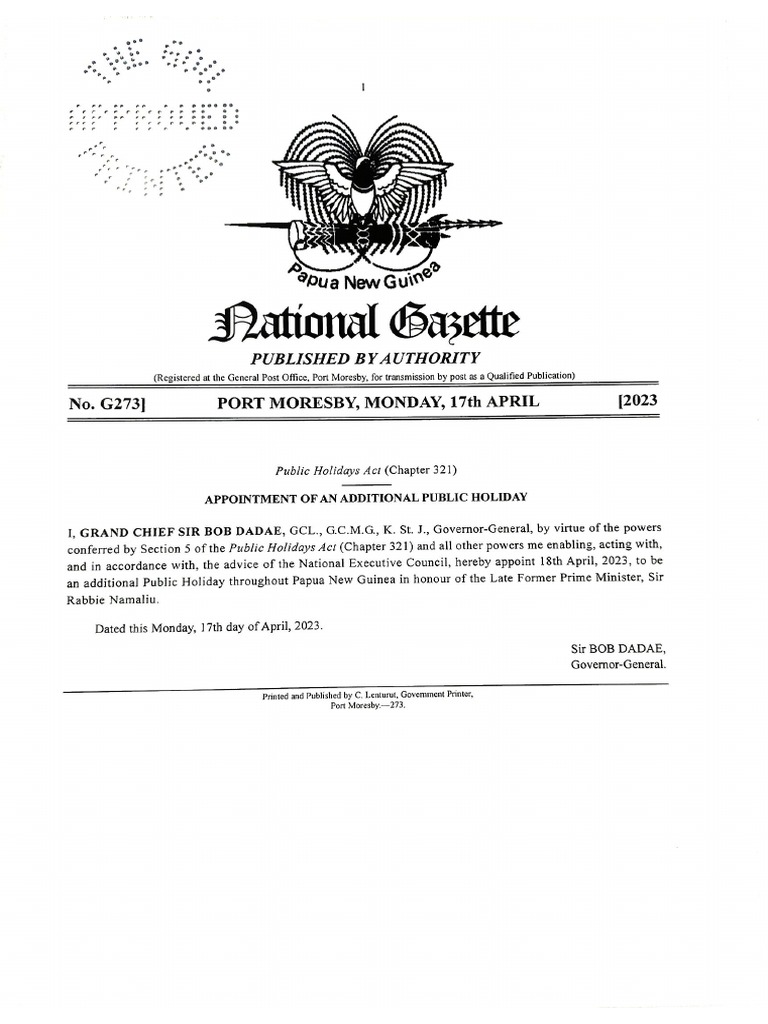 GAZETTE FOR PUBLIC HOLIDAY | PDF