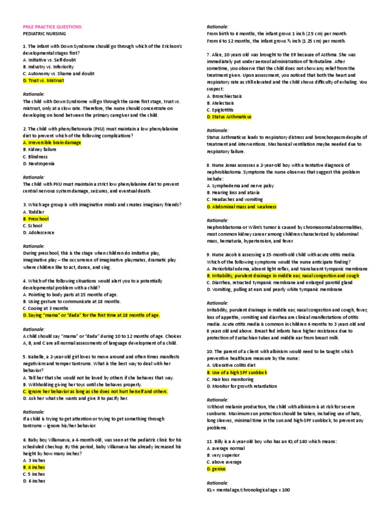Practice Questions - PEDIA | PDF | Breastfeeding | Asthma