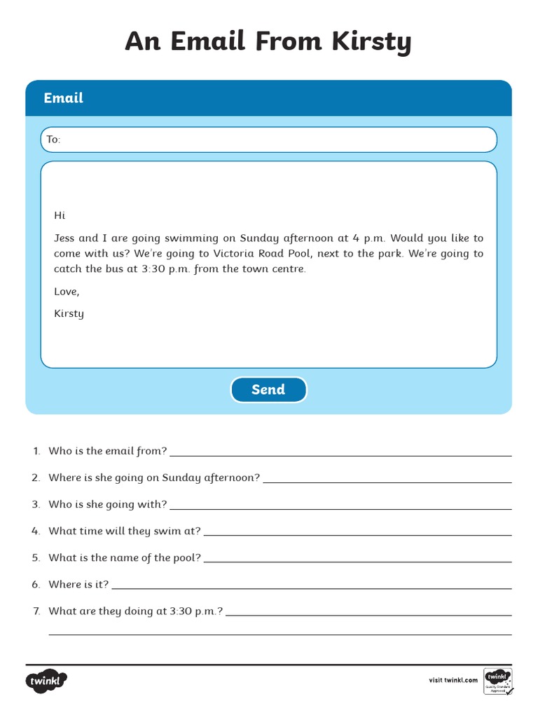 Entry Level 1 Reading Comprehension Invitation Email Activity Sheet | PDF