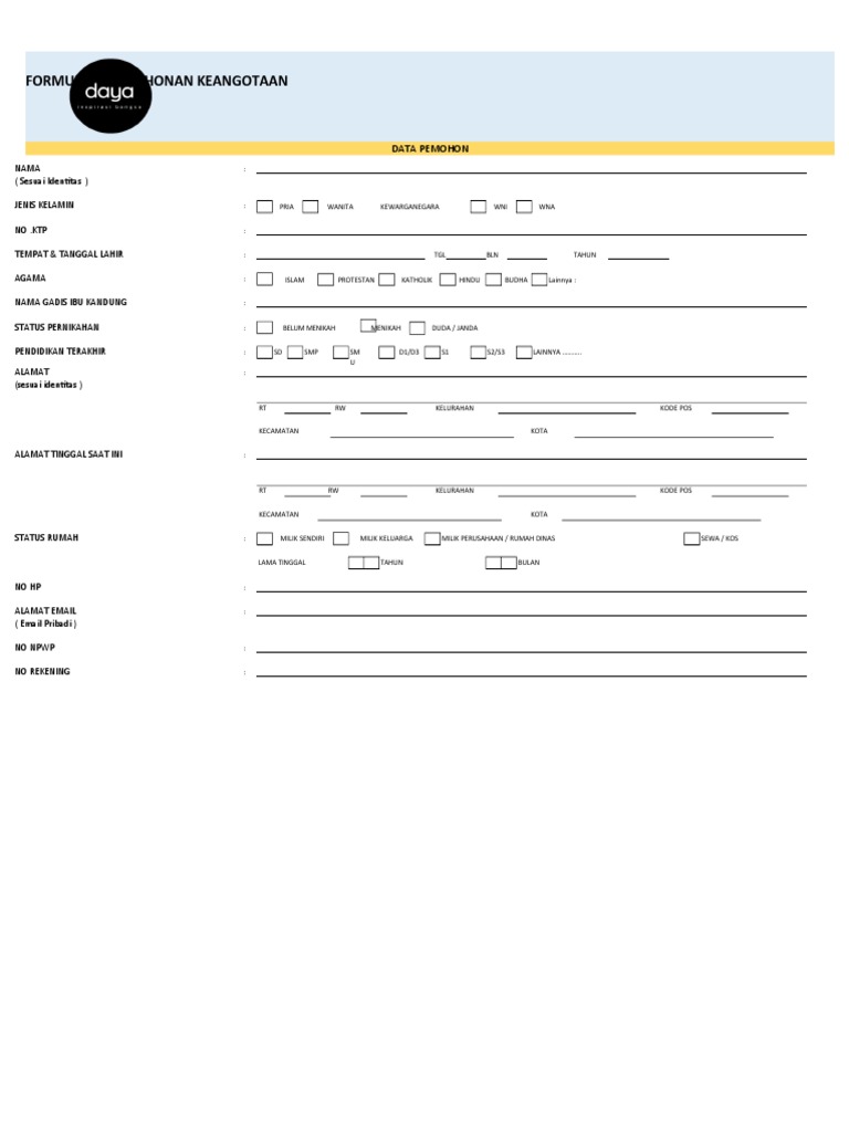 Formulir Keanggotaan KSP | PDF