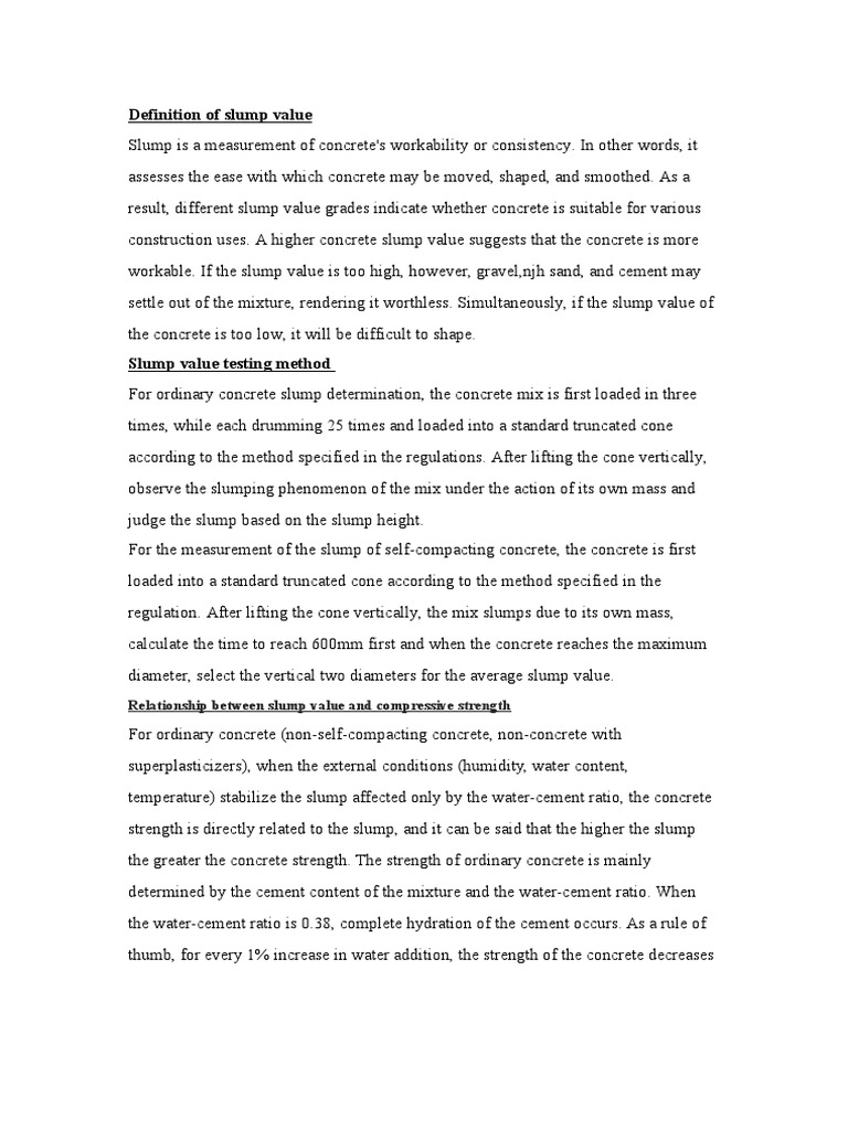 Definition of Slump Value | PDF | Concrete | Applied And ...