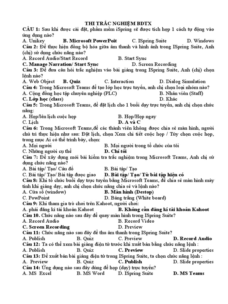 20 câu trắc nghiệm bdtx 2023 | PDF