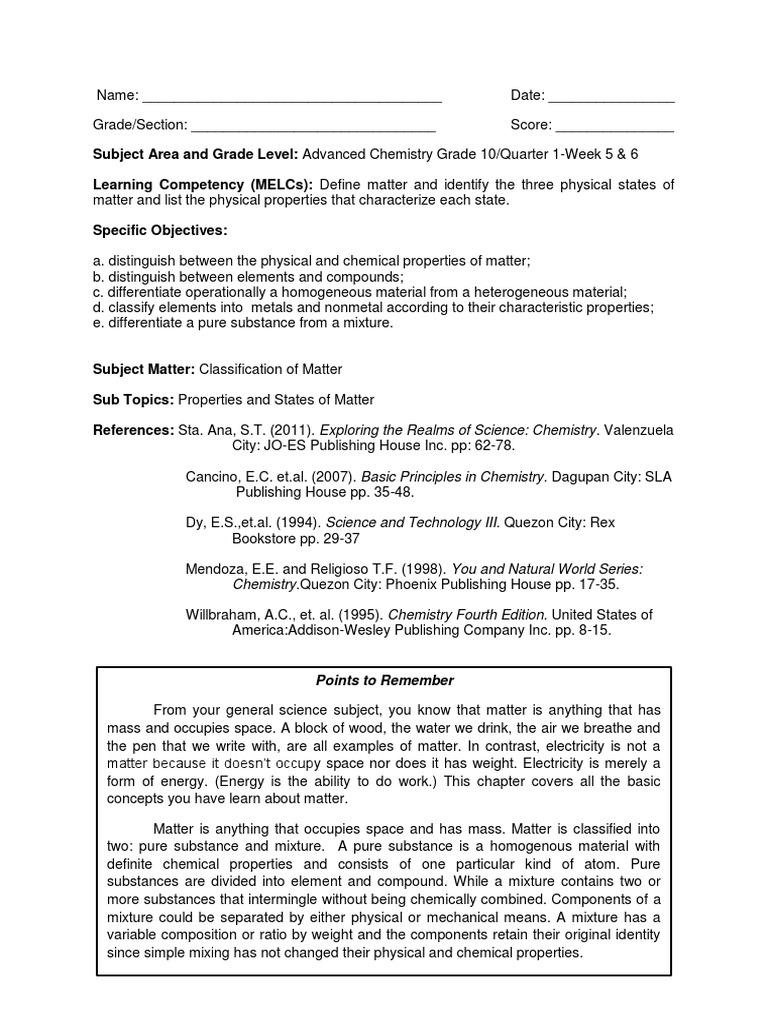 Classifying Matter and Its Properties | PDF | Mixture | Chemistry