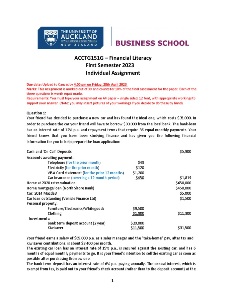 ACCTG151G - Financial Literacy First Semester 2023 Individual ...