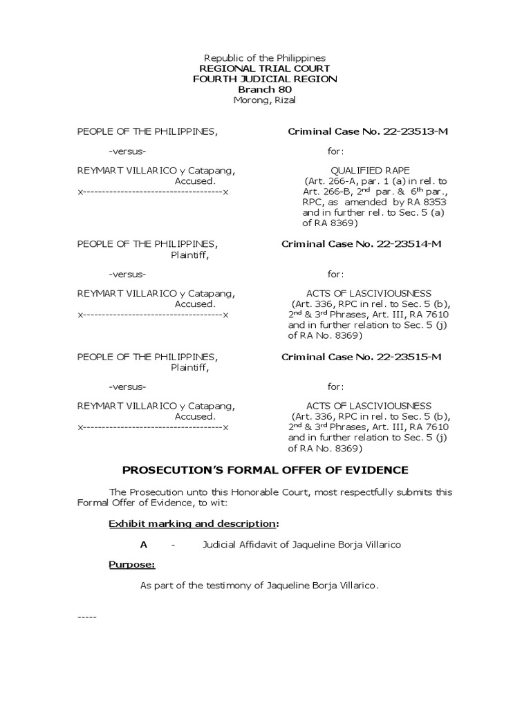 Regional Trial Court Fourth Judicial Region Branch 80: Prosecution'S ...