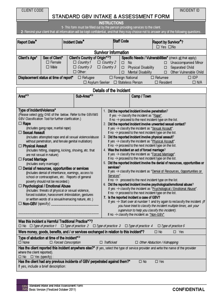 Standard GBV Intake Form | PDF | Psychological Abuse | Domestic Violence