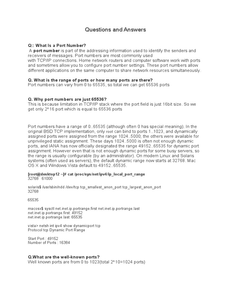 Questions and Answers | PDF | Port (Computer Networking) | File Transfer Protocol