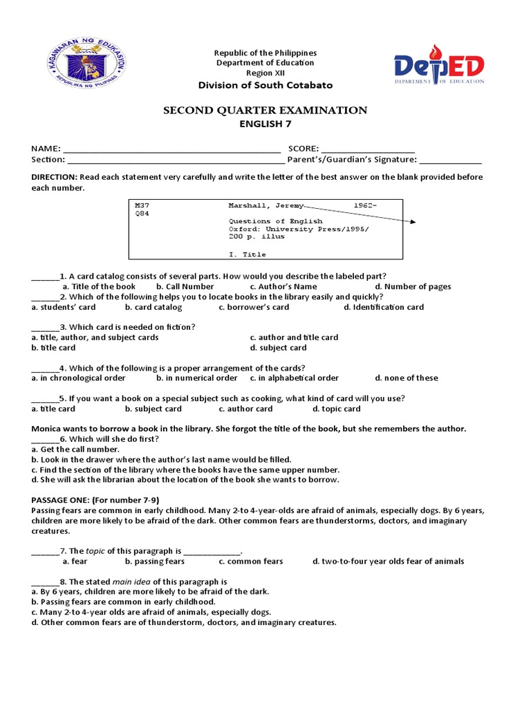 English 7 Q2 Test2 | PDF | Language Arts & Discipline