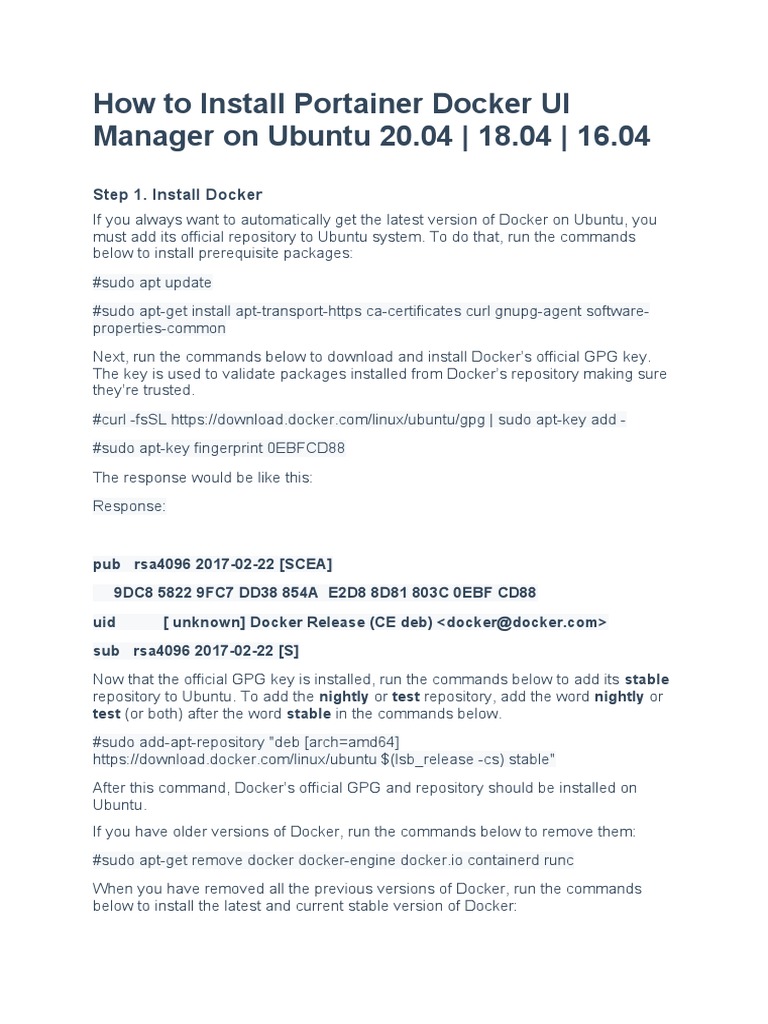 How To Install Portainer Docker UI Manager On Ubuntu 20 | PDF | Software Repository ...